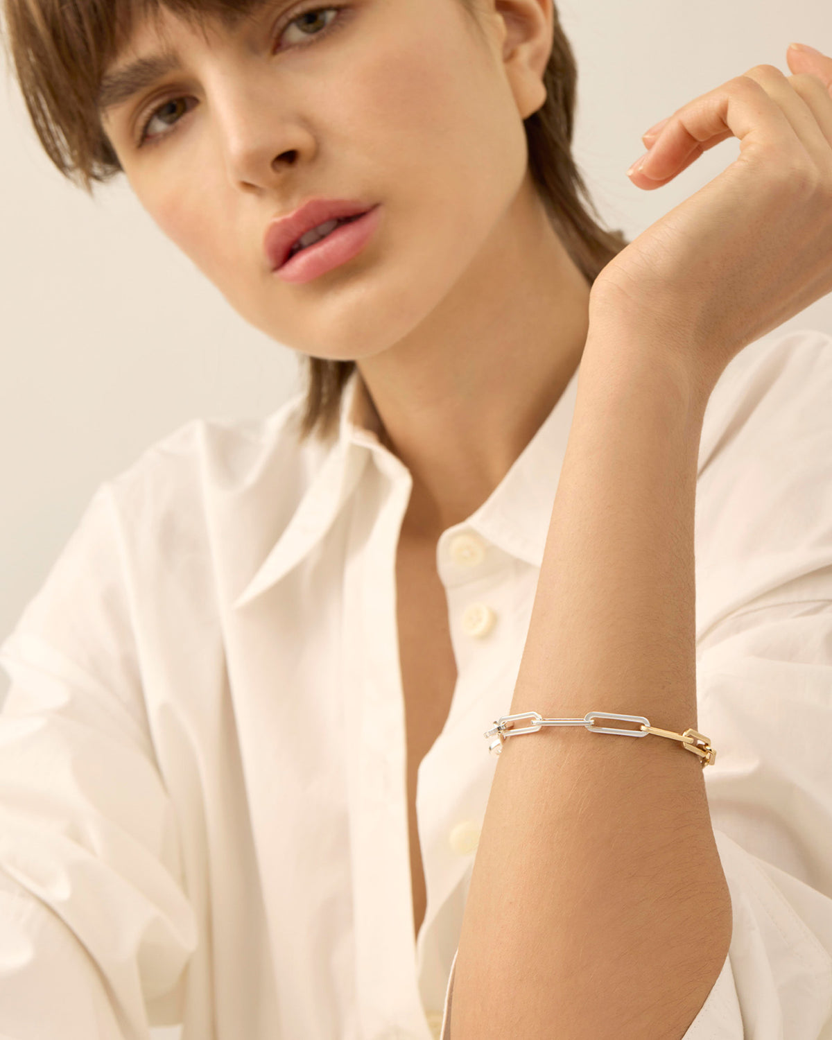 Andi Slim Bracelet | Two-Tone Paperclip Chain | JENNY BIRD Canada