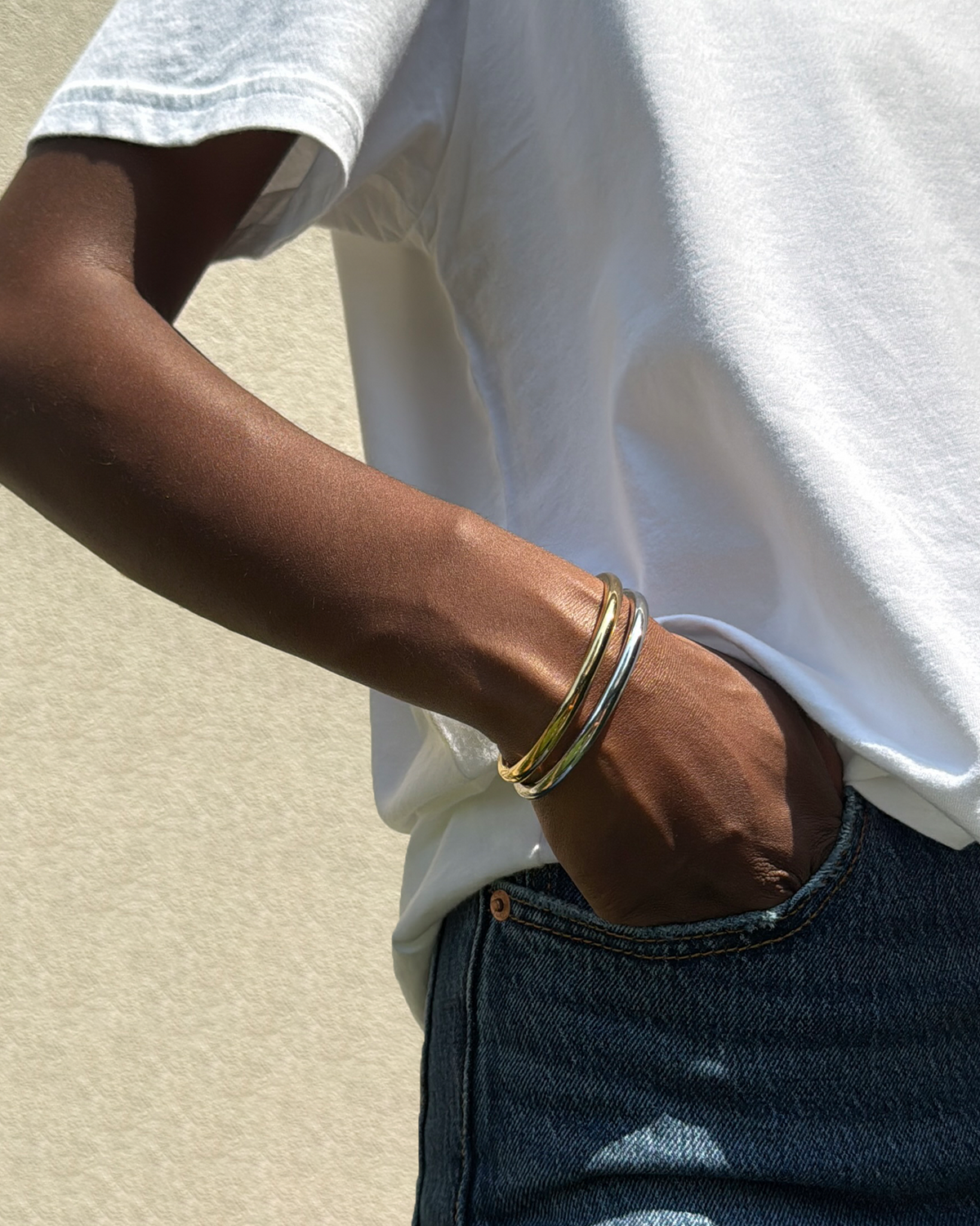 Remi Bangle | Platinum Plated Steel Silver Bangle Bracelet | Slim Gia ...